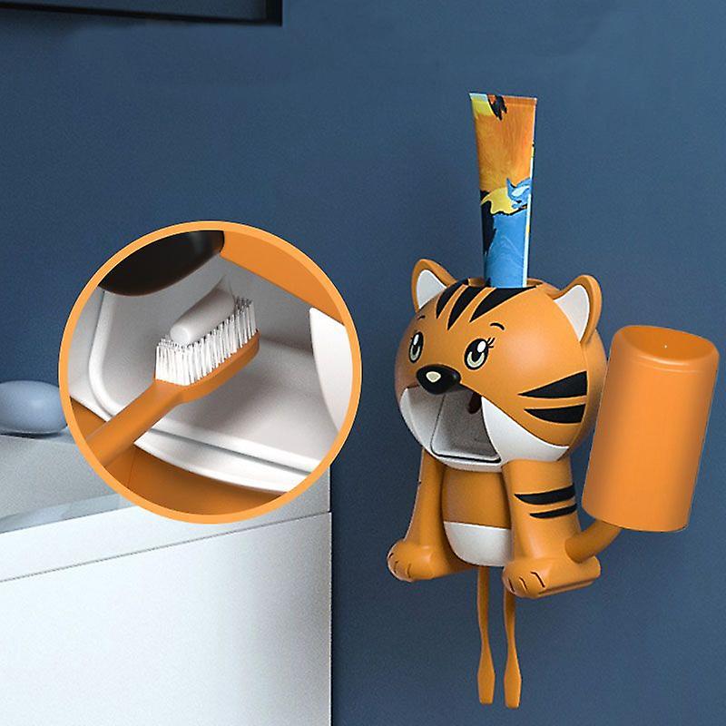 Wall-mounted Toothpaste Dispenser With Cup Tiger Shape Children ...