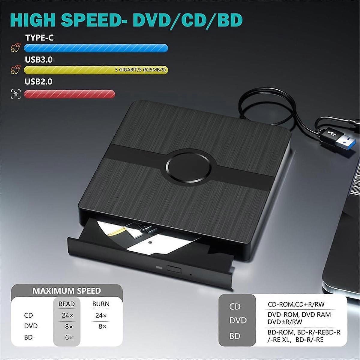 External Blu Ray Drive,CD/DVD Burner Player with Read/Write Capability ...