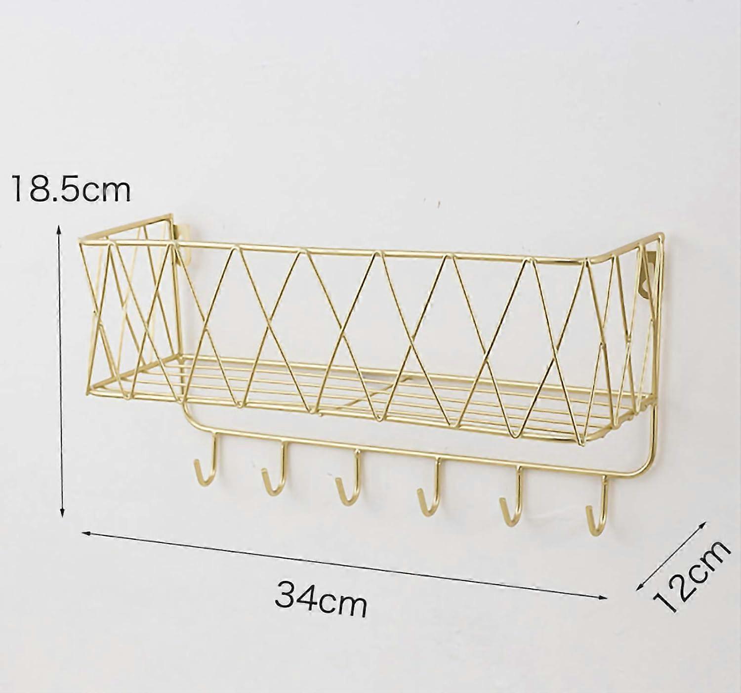 Wall Shelf Floating Shelf with Metal Grid, Wall Shelf with Hooks, Towel ...