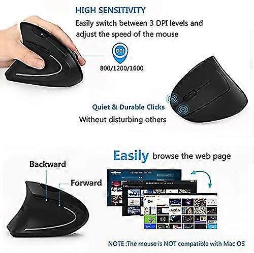 Left Handed Mouse, Wireless 2.4g Usb Left Hand Ergonomic Vertical Mouse ...