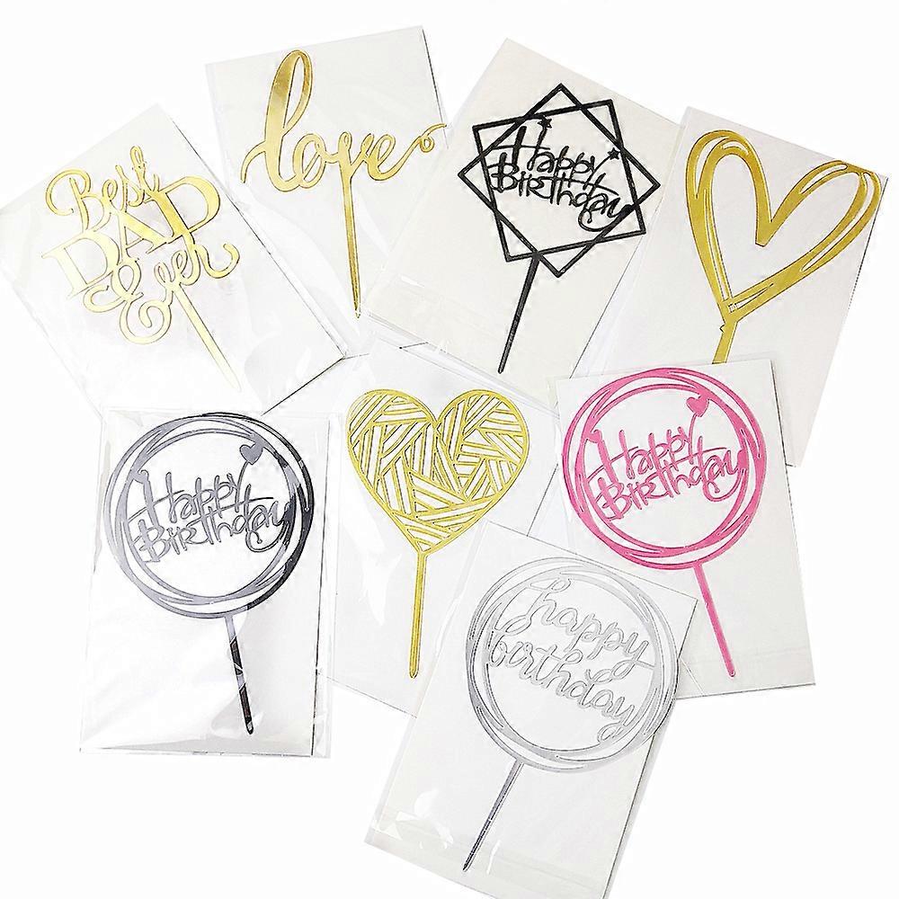 Hot Sell Cake Topper Happy Birthday Anniversary Party Gold Silver Cake ...