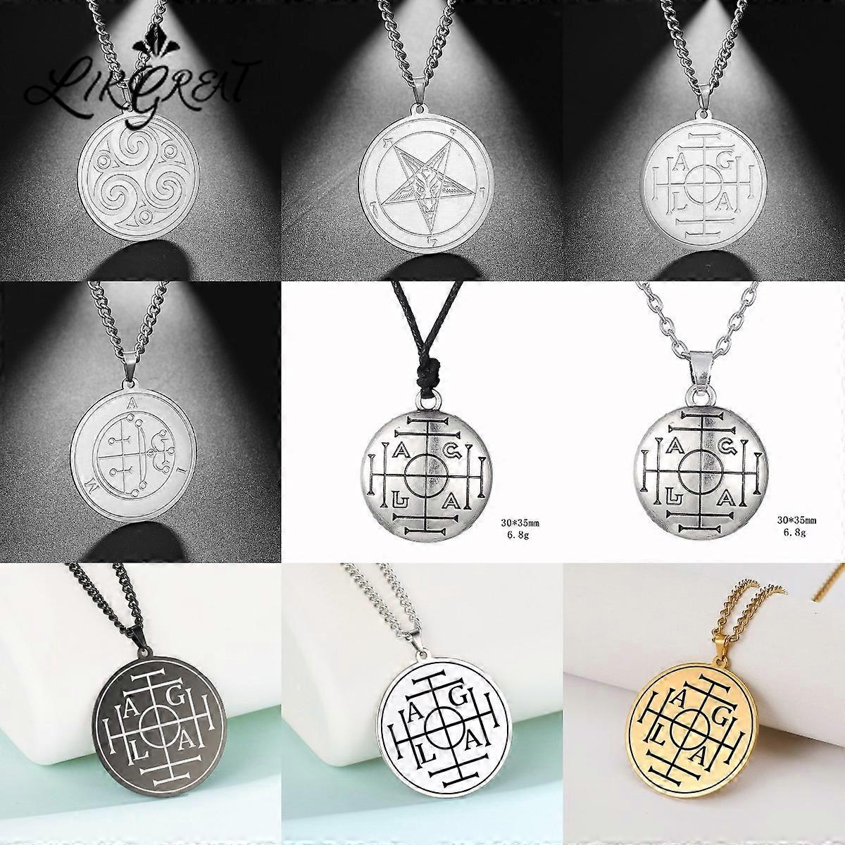 Stainless Steel Men Necklace Wheel of Fortune Protection Seal AGLA ...