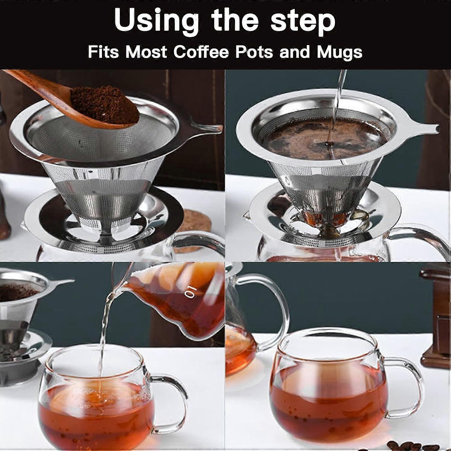 Stainless Steel Pour Over Coffee Dripper - Reusable Double Layer Fine ...