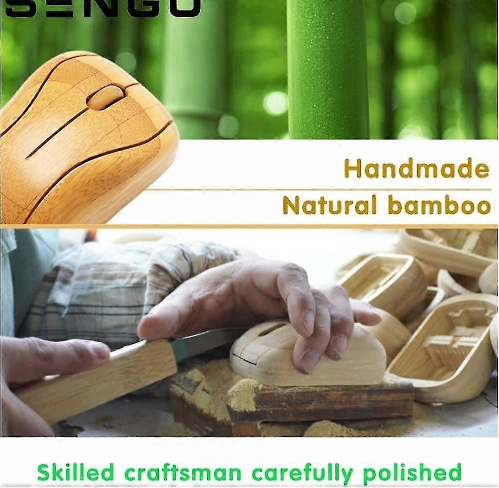 Wireless Optical Bamboo Mouse With Usb Receiver, Suitable For Laptops ...