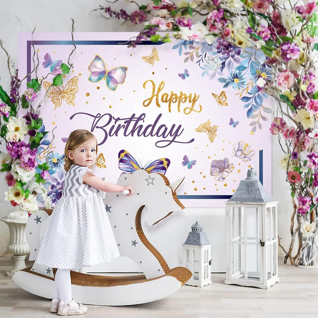 Décorations de fête d’anniversaire de fond de papillon, bannière à ...