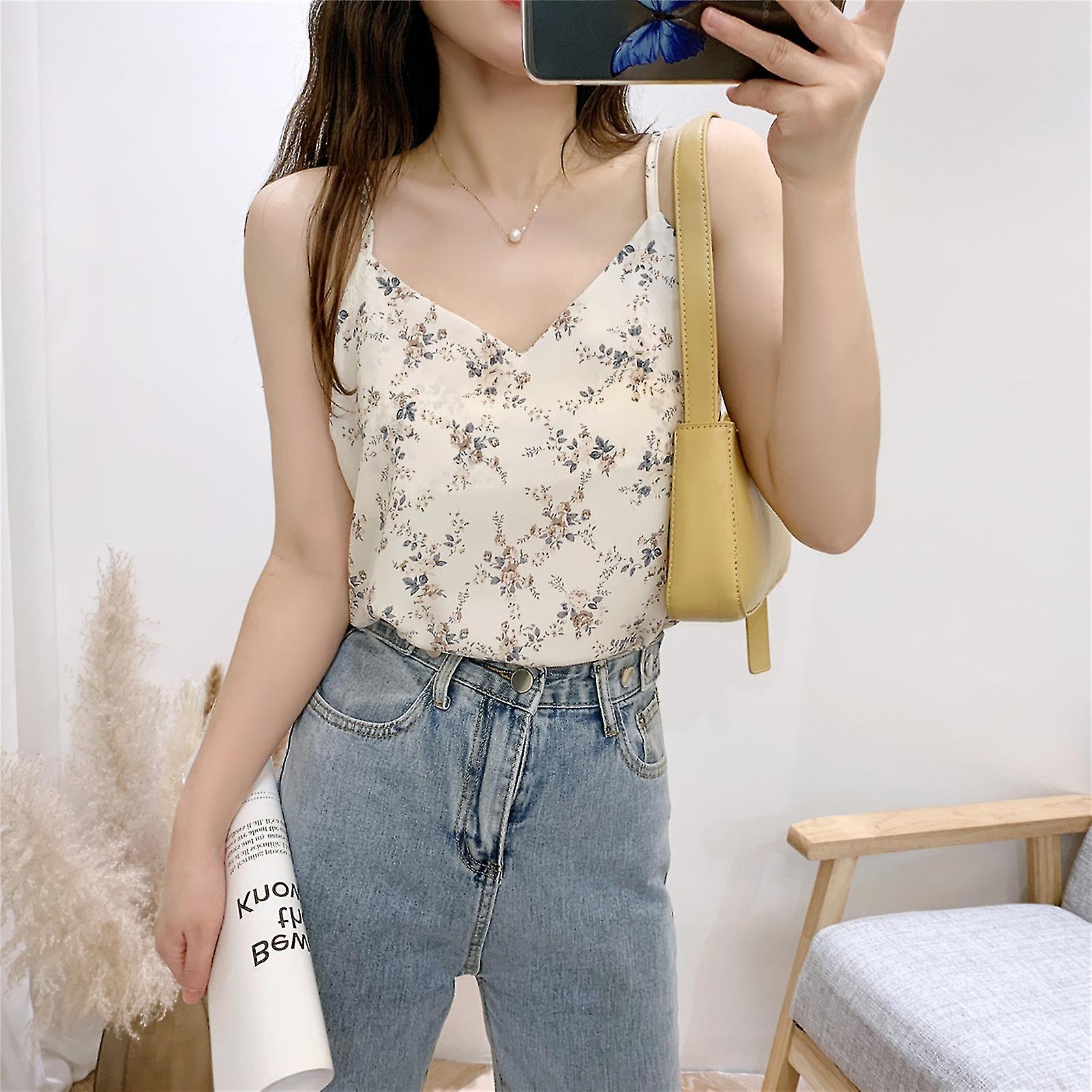 Women\'s Summer Camis Spaghetti Straps Sleevelessness Flower Pattern ...
