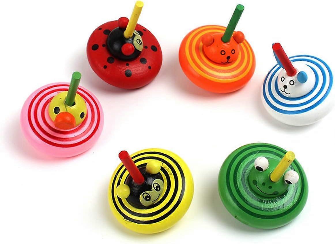10PCS Small Wooden Spinning Top,Mini Spinning Top Colorful Animal Model ...