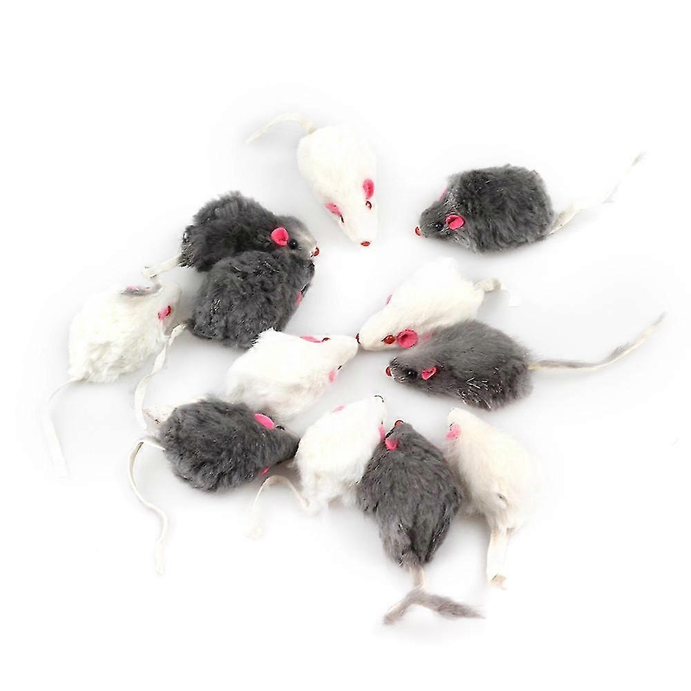 12Pcs False Mouse Cat Pet Toys Cat Long-Haired Tail Mice Sound Rattling ...