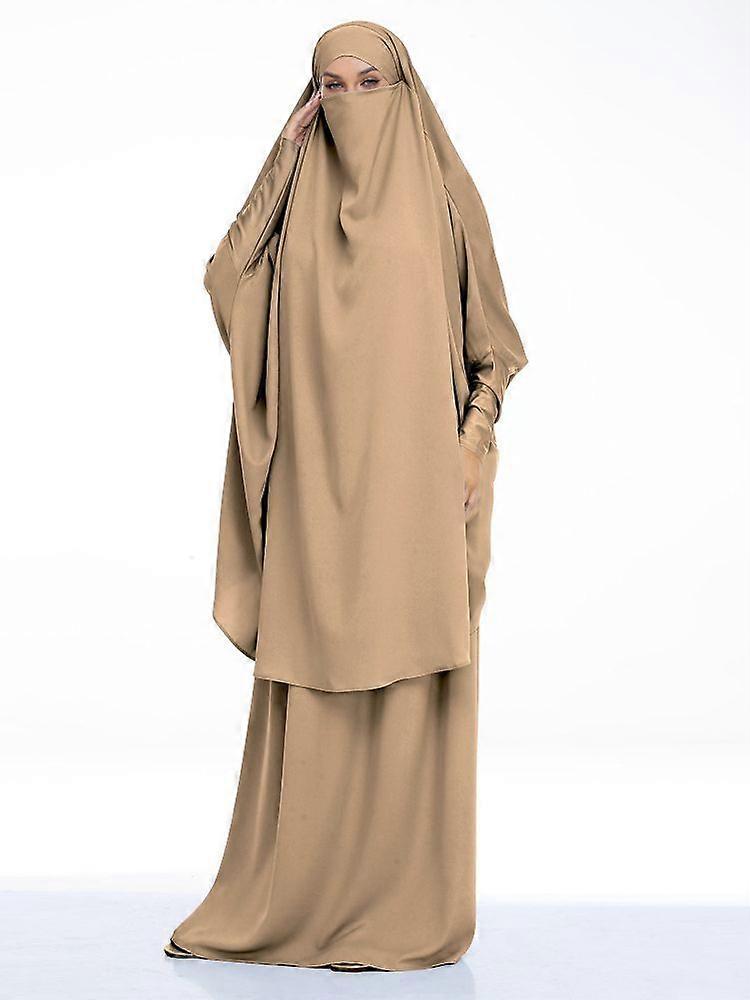 Eid Muslim Women Jilbab Hijab Dress Set Prayer Garment Abaya Long Khimar Ramadan Gown Abayas ...