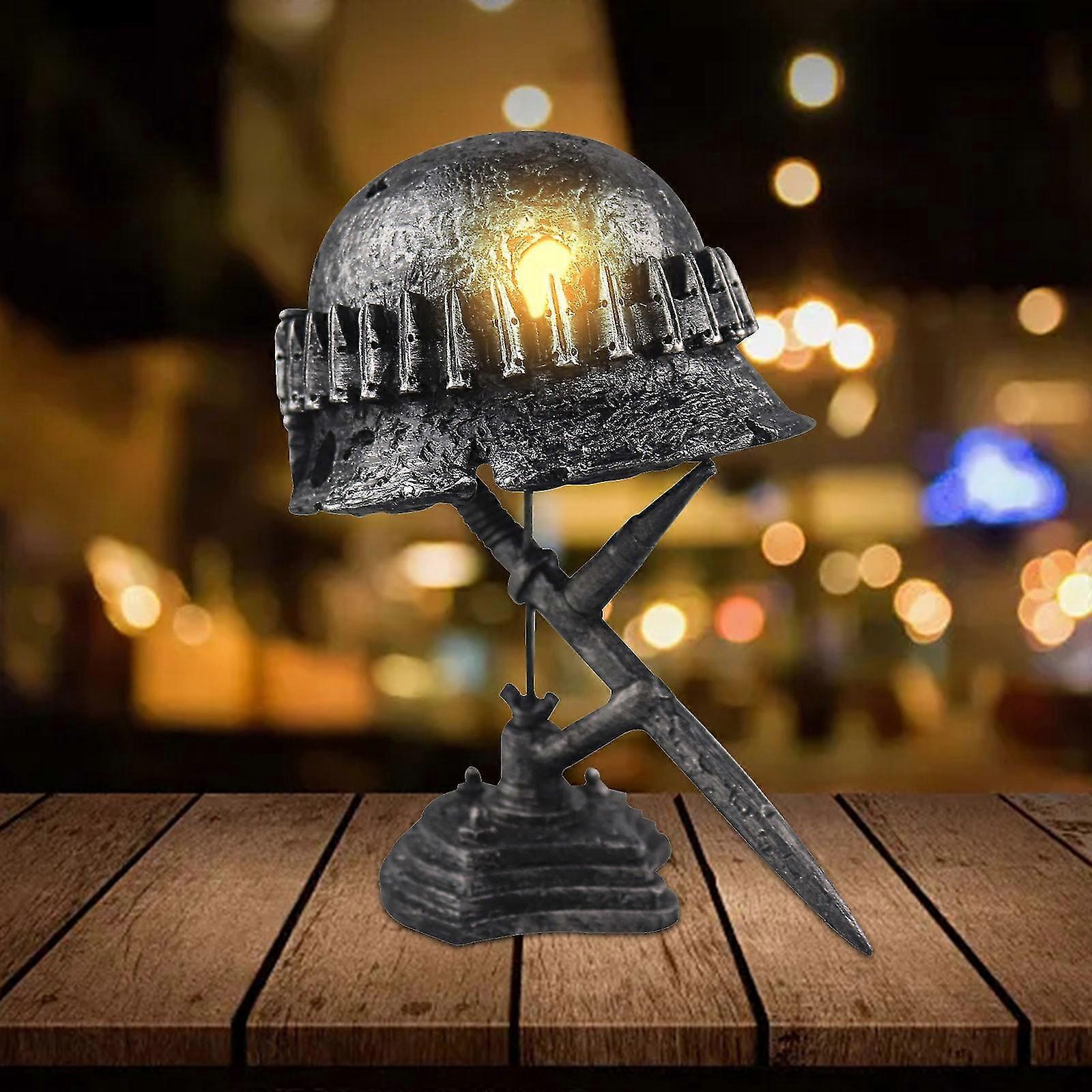 War Lamp Table Lamp Statue Made From WWII Soldier Helmet And Bayonet ...