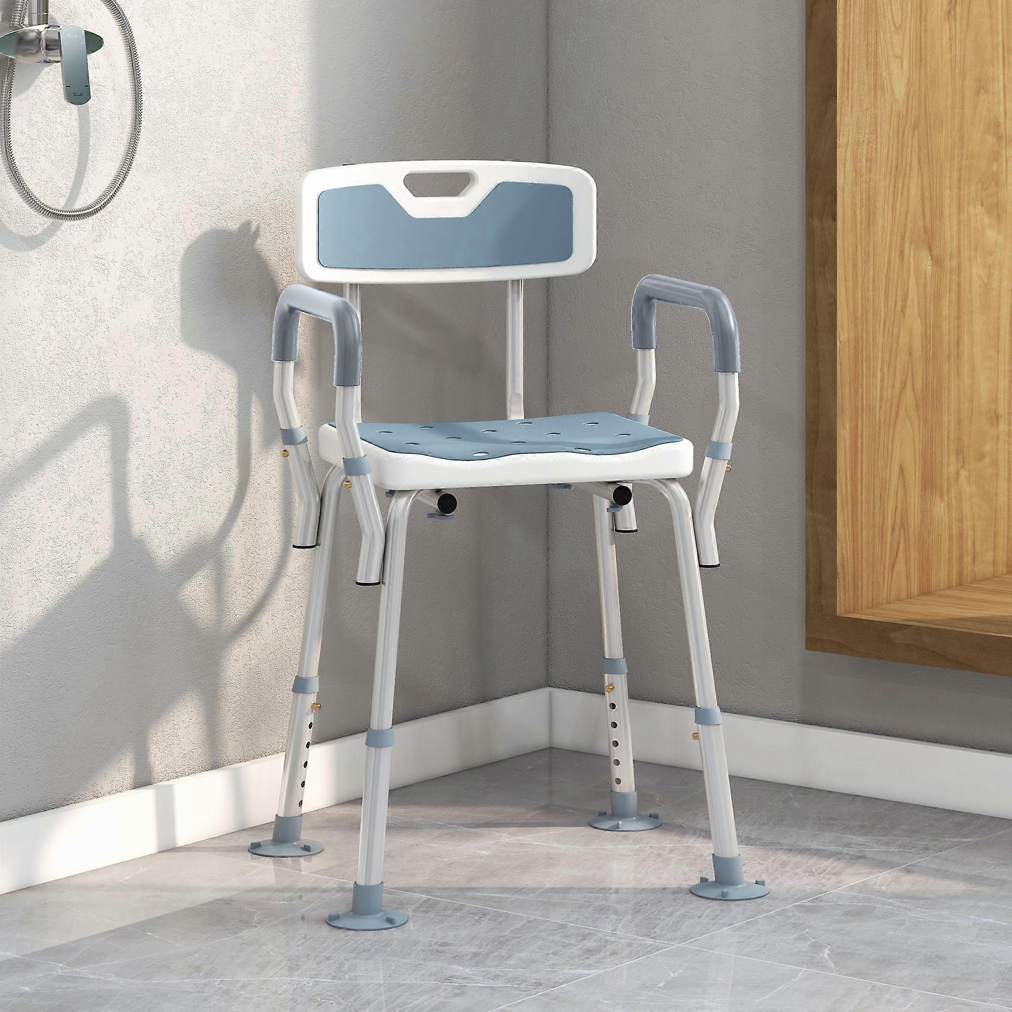 HOMCOM EVA Padded Shower Stool with Back and Arms 4 Suction Foot Pads ...