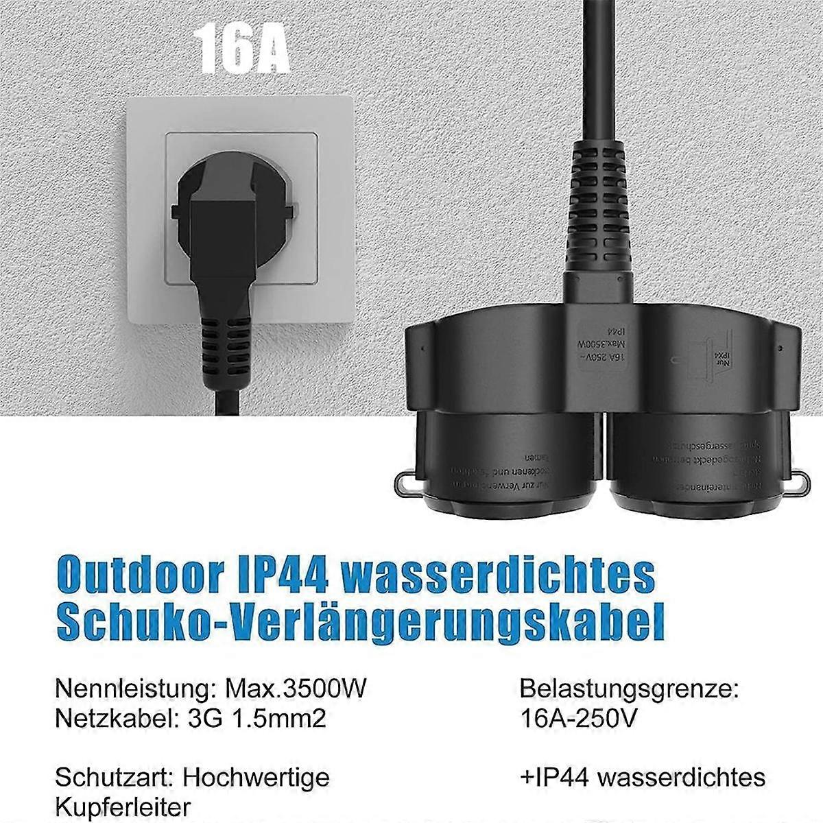 Double Plug for Socket, Extension Cable with 2 Schuko Sockets, Multiple ...
