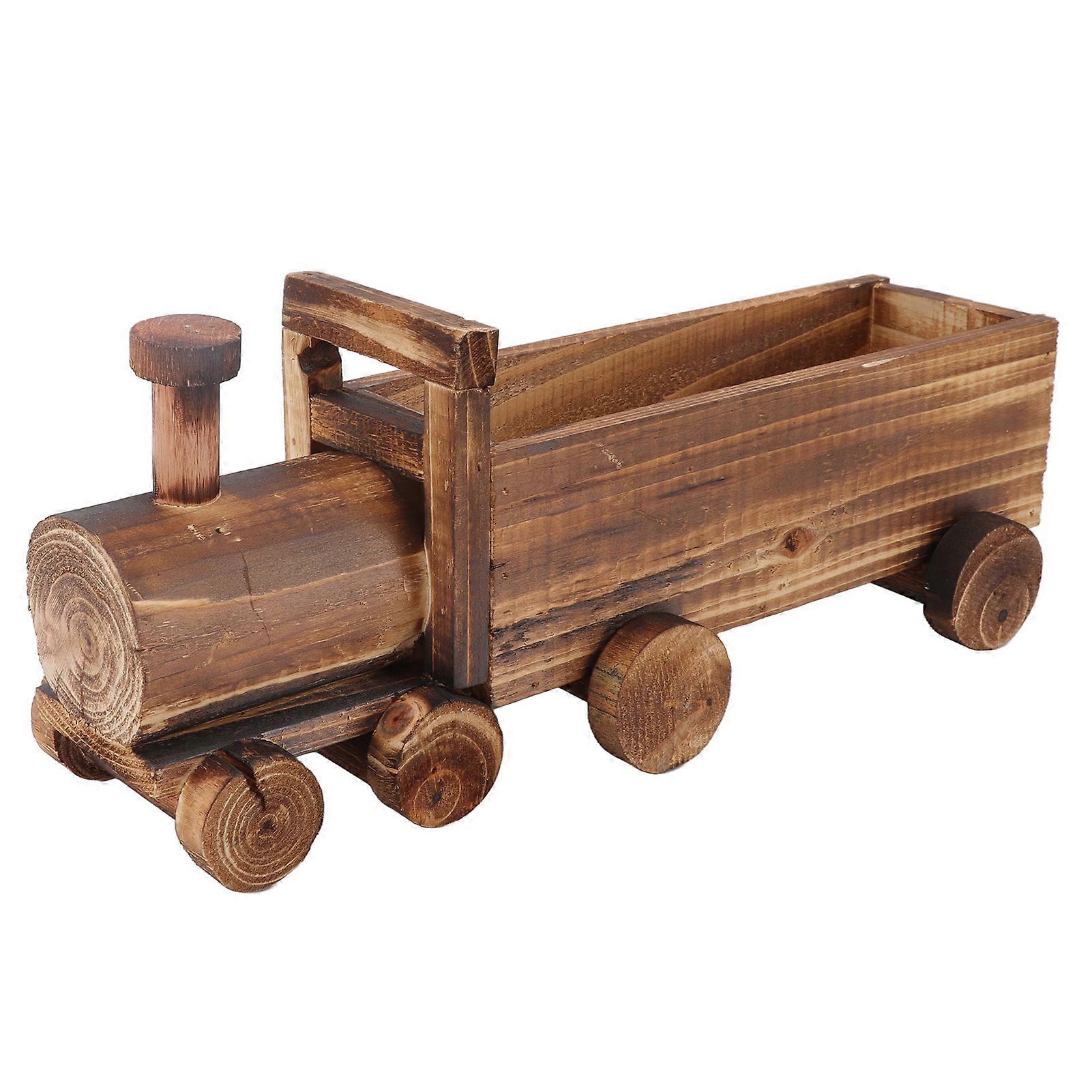 Wooden Flower Pot Cartoon Train Shape Good Ventilation Succulent Flower ...
