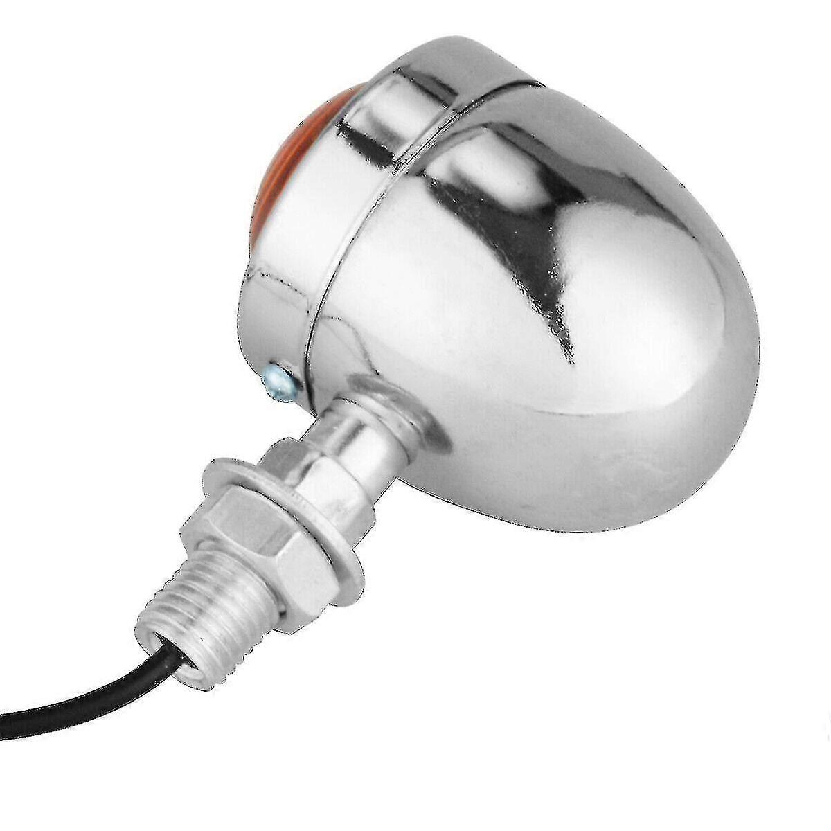 4x Vintage Motorcycle Turn Signals Amber Chrome Bullet For Harley ...