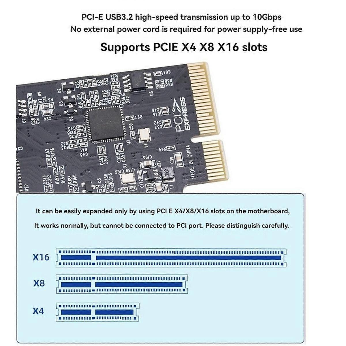 PCIE USB3.2 GEN2 10Gbps Expansion Card PCI Express X4 to 4 Port TYPE A ...