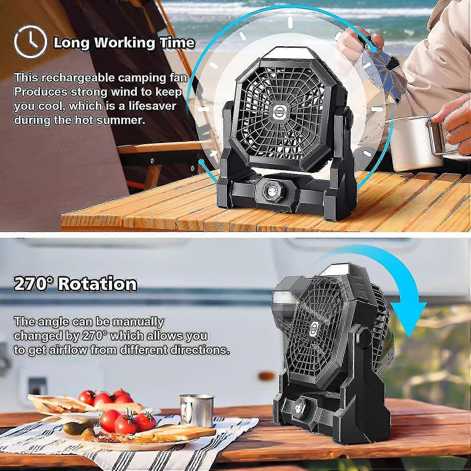 Camping Fan Rechargeable, Battery Powered Fan With Led Lantern, 270 ...