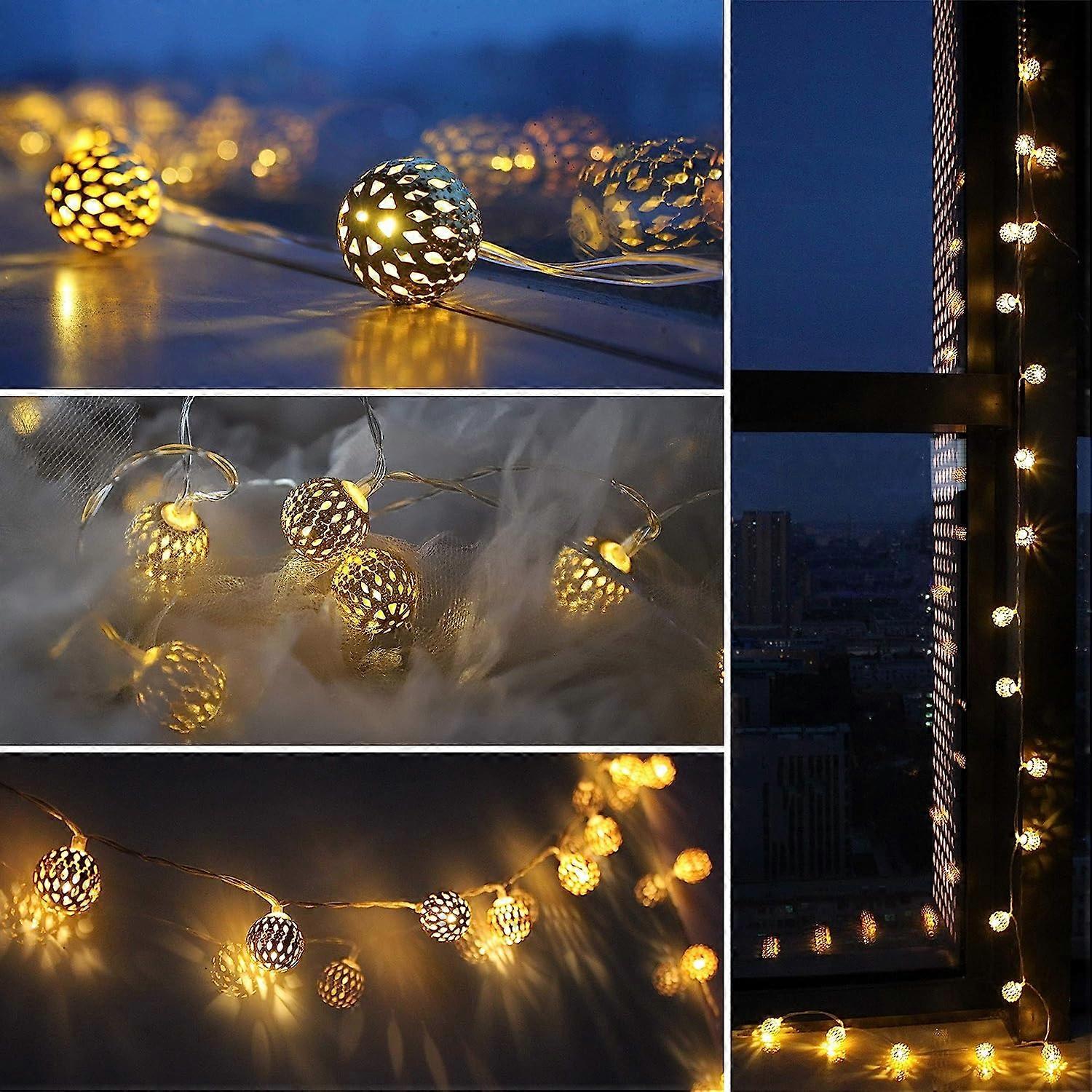 Moroccan String Lights Battery Powered 40 Golden LED Globe String ...