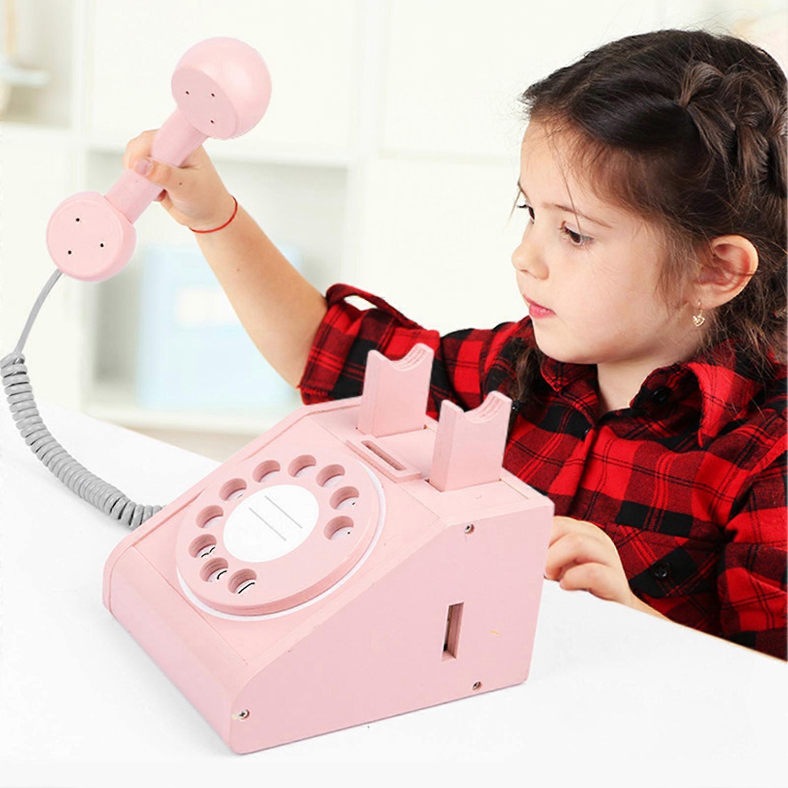 Kid Wooden Playhouse Dial Telephone Toy Interactive Pretend Phone ...