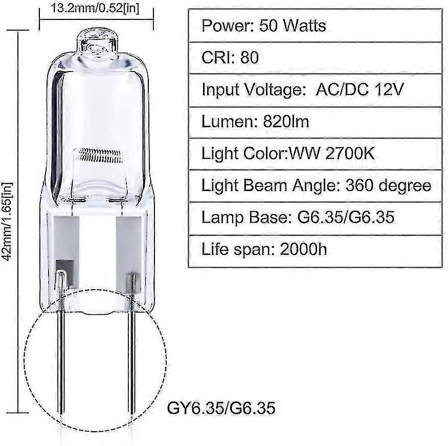 12-pcs 50w Gy6.35 / G6.35 Halogen Dimmable, 12v Bi-pin Base T4 G6.35 ...