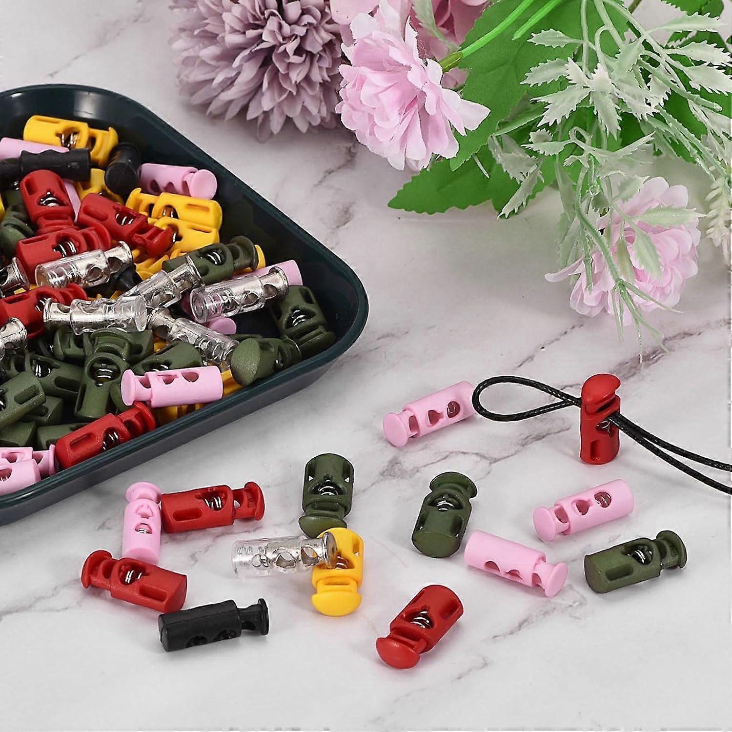 20Pcs Plastic Cord Lock Draw String Double Hole Spring Toggle Stoppers ...