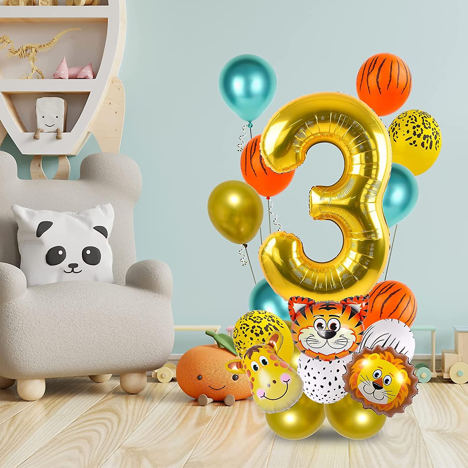 Jungle Safari Animal Balloons Sets Gold Large Numbers Balloons Wild ...