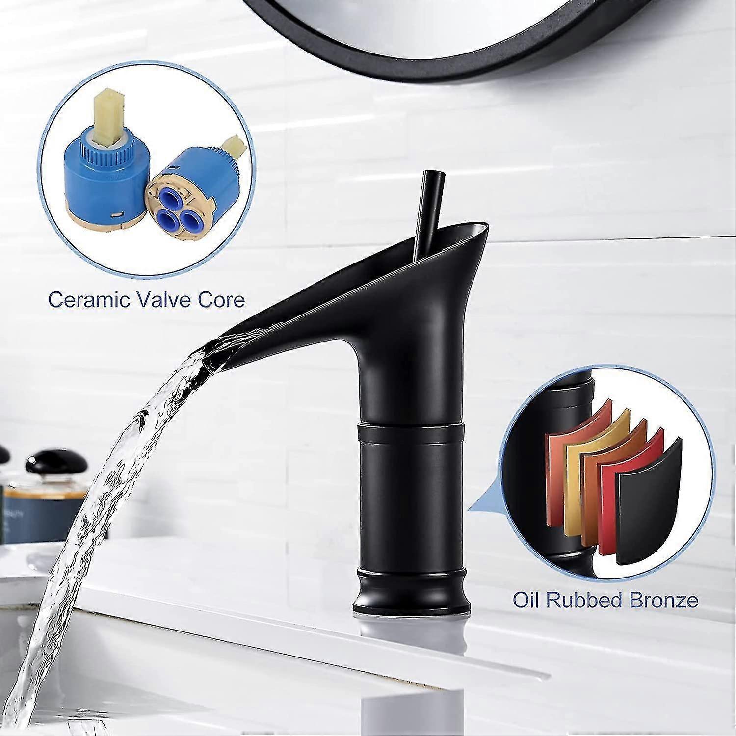 Waterfall Bathroom Faucet, Black Bathroom Faucet With Hot And Cold ...