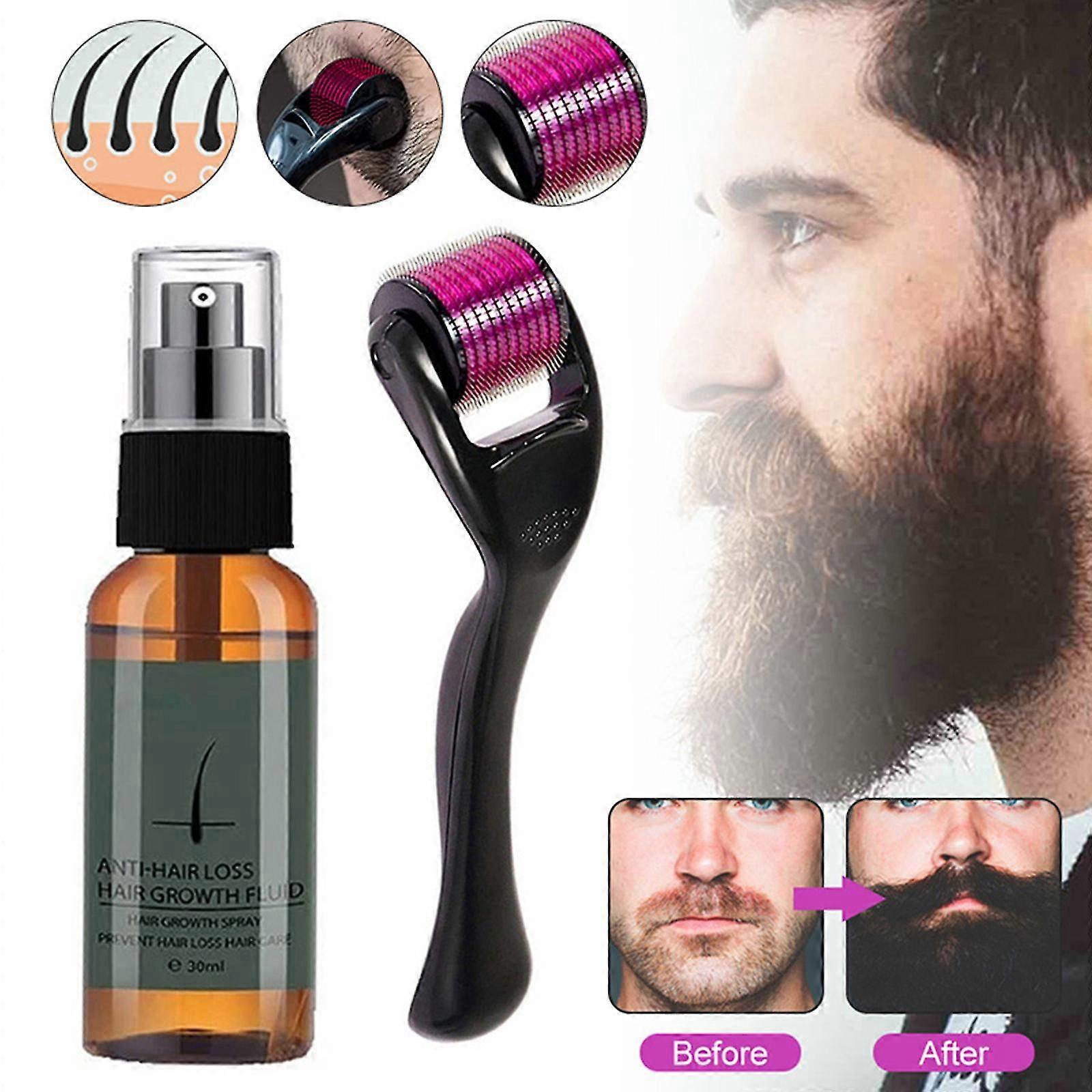 Natural Men Beard Growth Roller Kit Oil Nourishing Enhancer Spray Anti ...