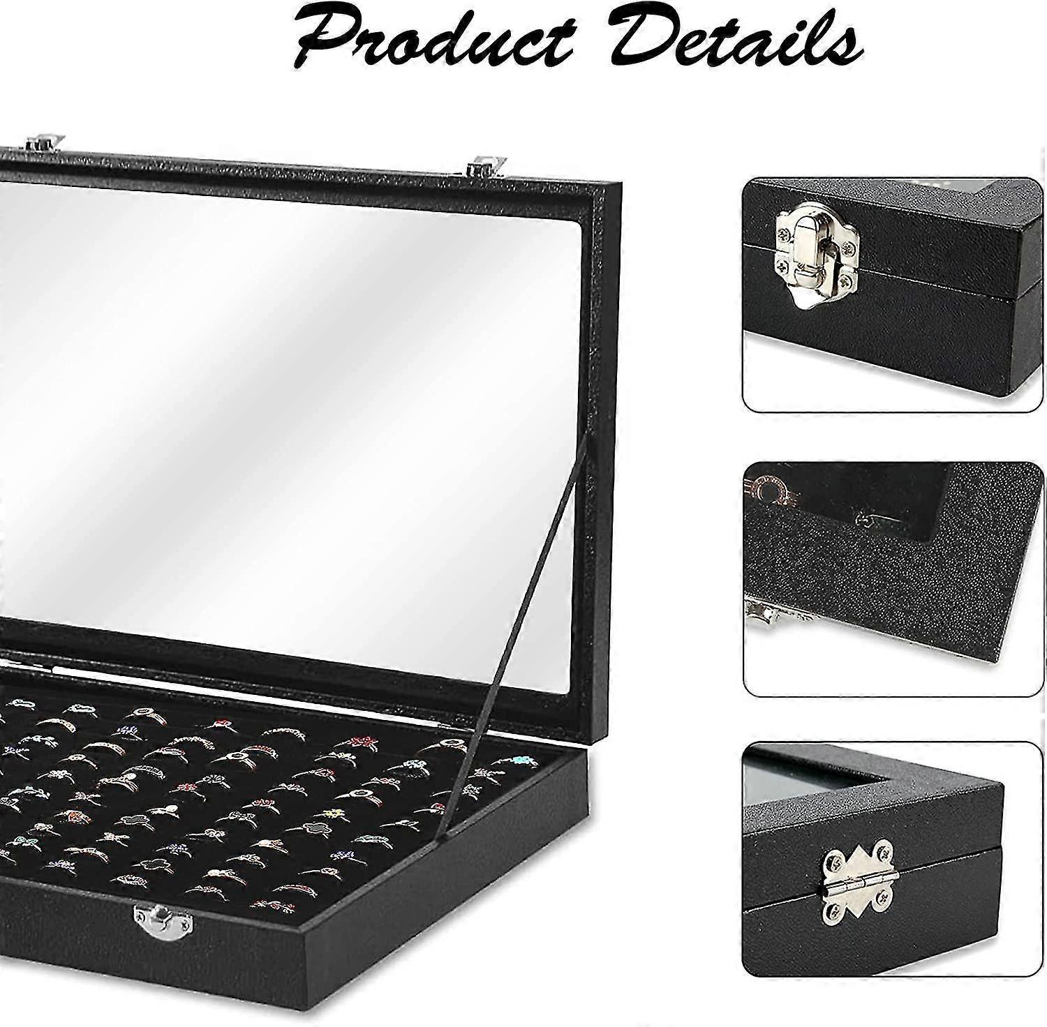 Ring Display Case Organizer Box With Transparent Lid, 100 Slots Ring ...