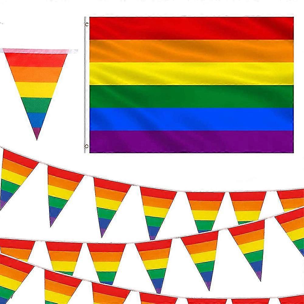 Funnlot Pride Flag 3 X 5 Ft, Gay Pride Decorations Triangular 30 Ft ...