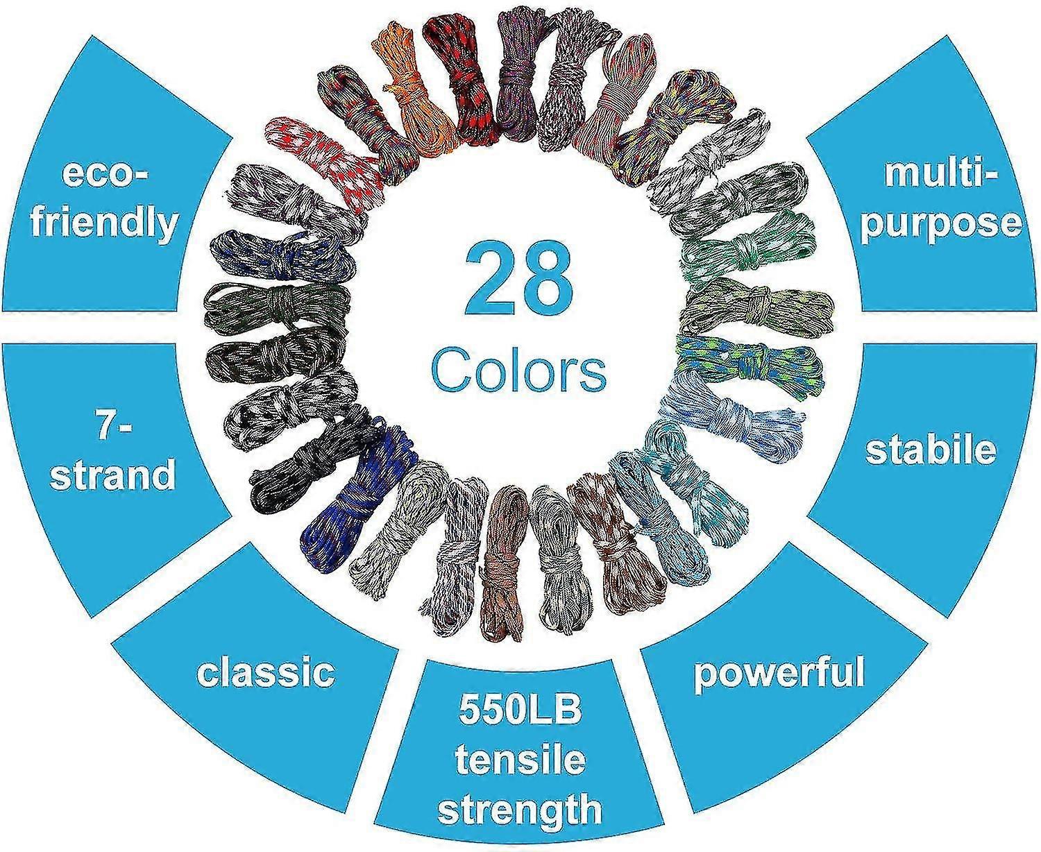 28 Colors 10 Feet Paracord Cord 550 Multifunction Paracord Ropes ...