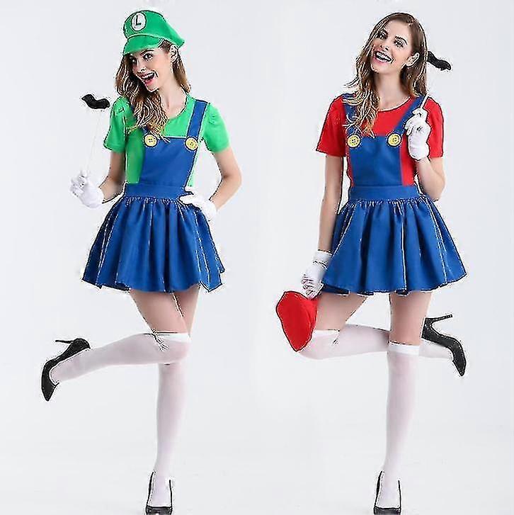 Adult Halloween Costume Super Mario Luigi Bros Fancy Dress Cosplay ...