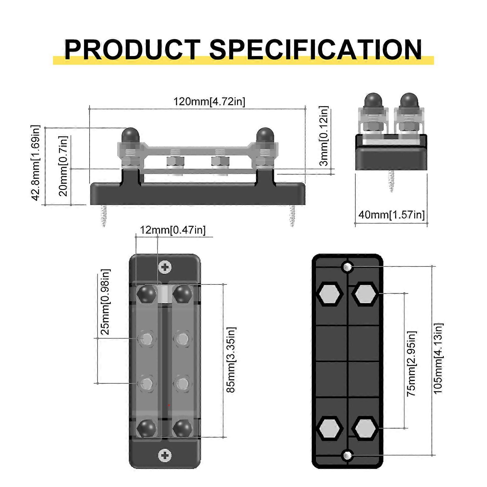 Positive Negative Bus Bar Battery Power Distribution Block 8 x M6 Car ...