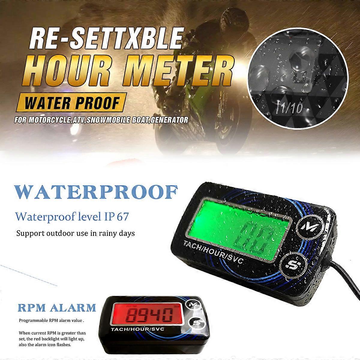 Waterproof Digital Engine Tach Hour Meter Tachometer Gauge Engine RPM LCD Display For Motorcycle ...
