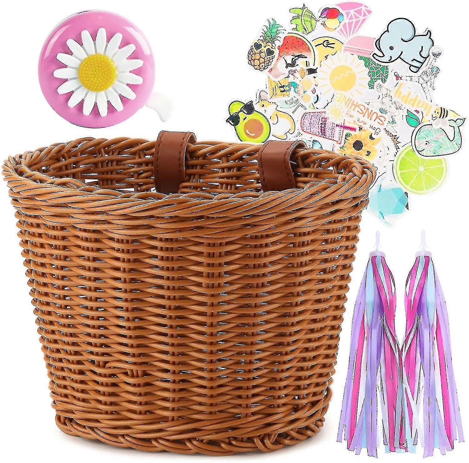 Bike Basket For Kids Front Bike Accessories Woven Wicker Bicycle Basket ...