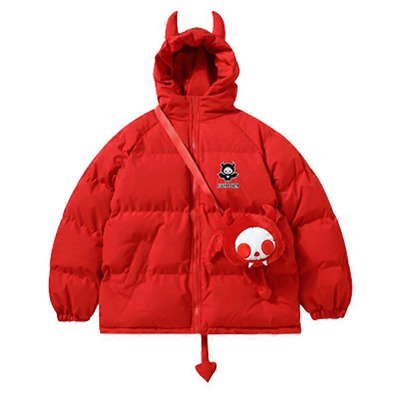 Hip Hop Parkas Men High Street Devil Horns Wing+Tail Hooded Padded ...