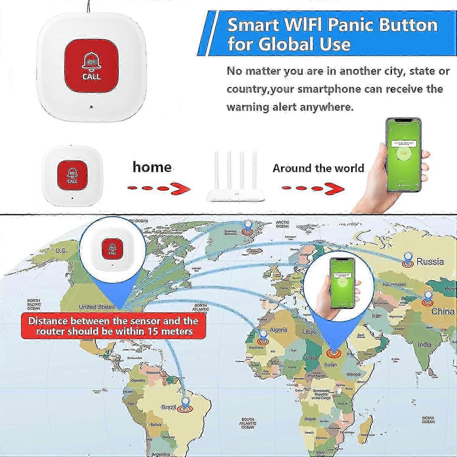 WiFi Caregiver Call Button for Elderly at Home with App Notification ...