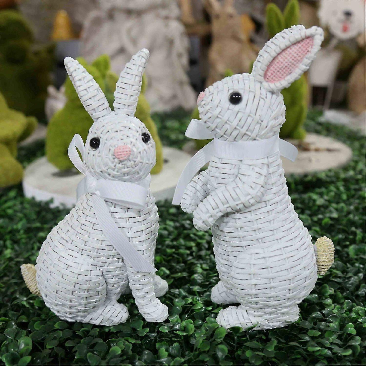 Rattan Effect Resin Rabbit with Bowknot Home Garden Children Room ...