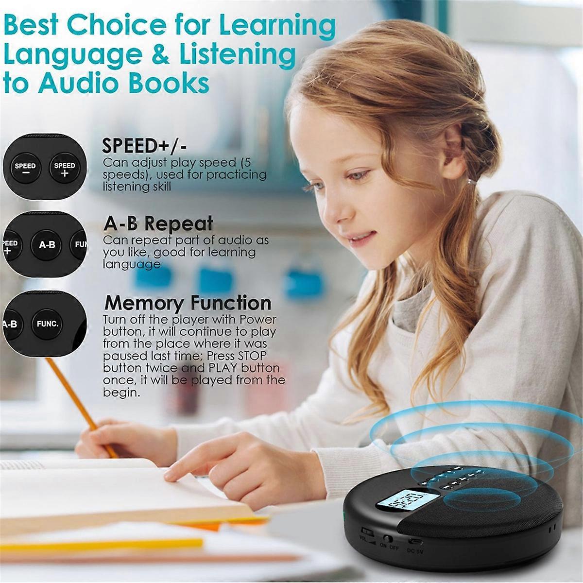 Portable CD Player, Bluetooth CD Player with Speakers Rechargeable CD ...