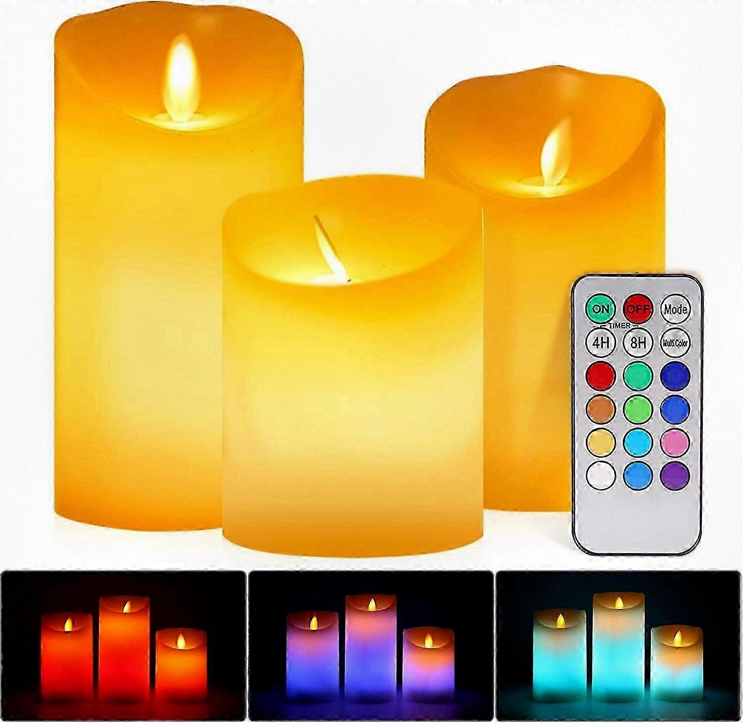3-Pack LED Candles with Warm White and RGB Color Options, Real Wax ...
