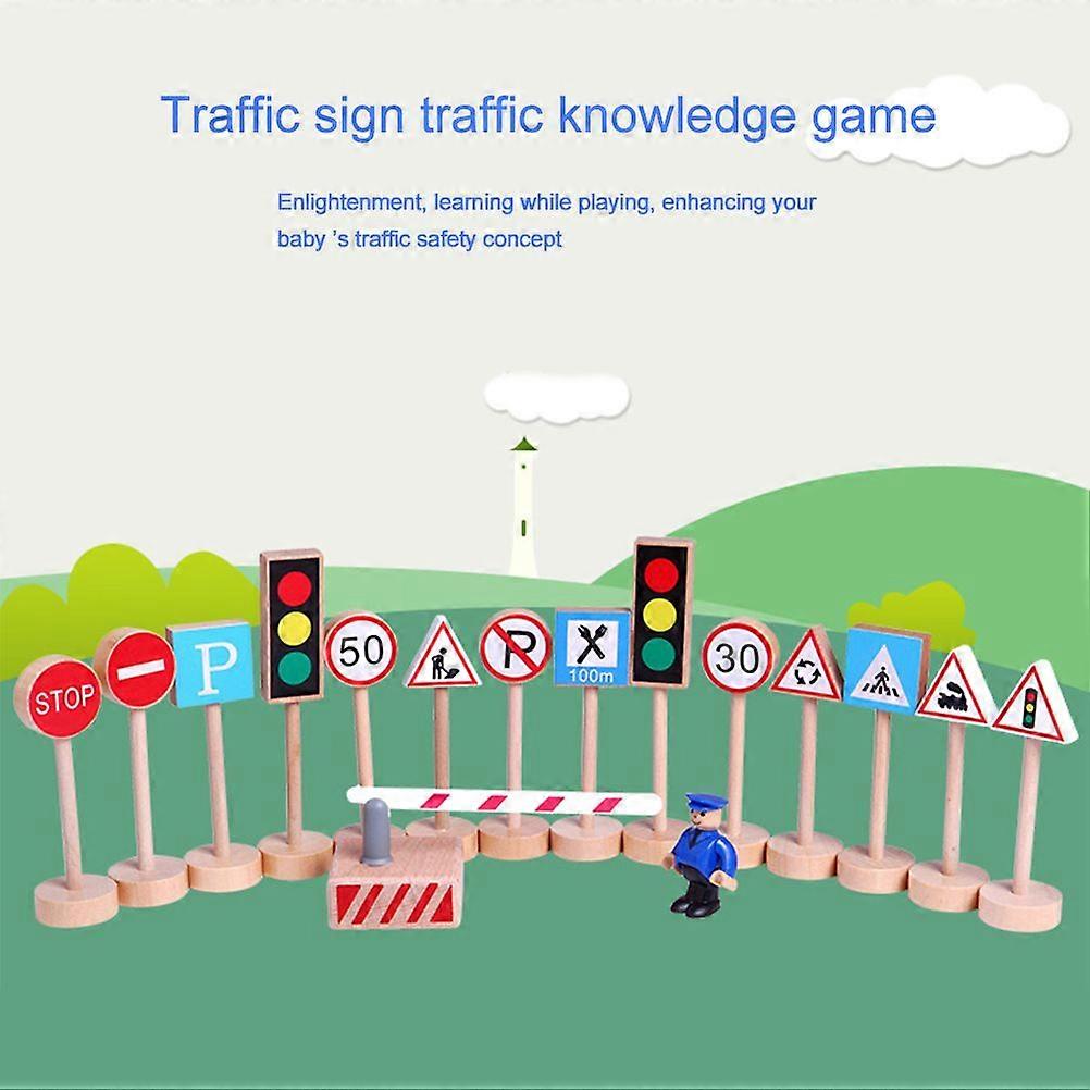 16pcs/set Kids Wooden Road Signs Toys Kids Street Signs Police Figure ...