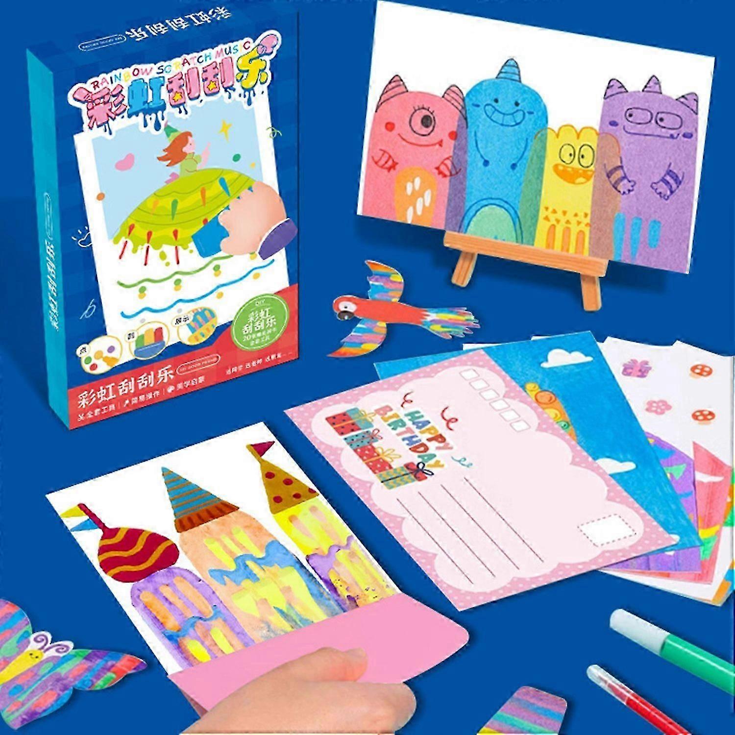 1 Set Squeegee Art Kids Paint Kit DIY Rainbow Scratch Painting Crafts ...