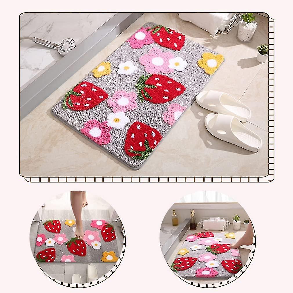 Soft Cozy Strawberry Bathroom Rugs Bath Mat Cute Doormat Non Slip ...