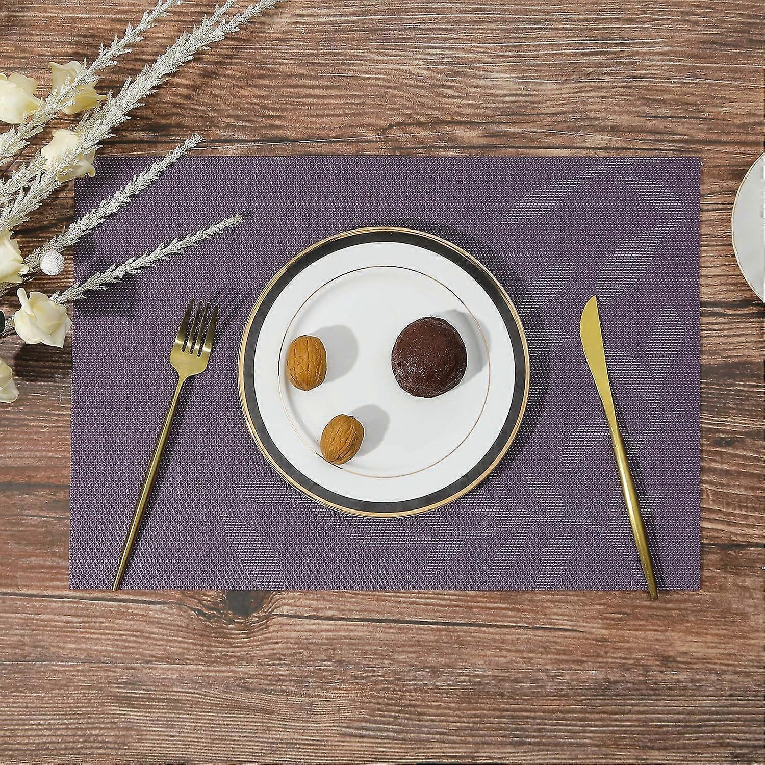 Set of 4 Purple Leaf Pattern Place Mats Wipe Clean Durable PVC Heat ...