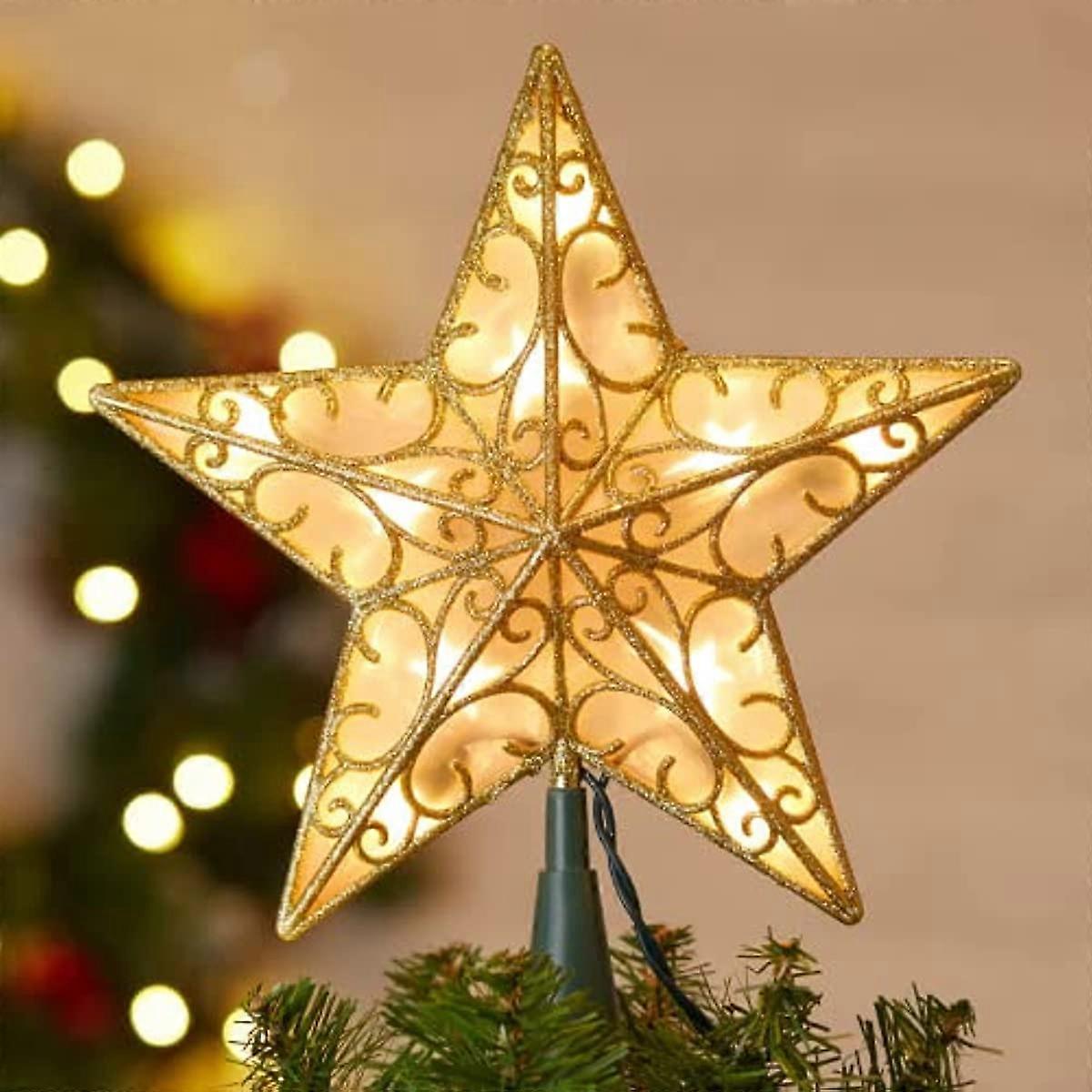 Christmas Star Tree Topper Plug in Gold Glittered 3D Star Tree Topper ...