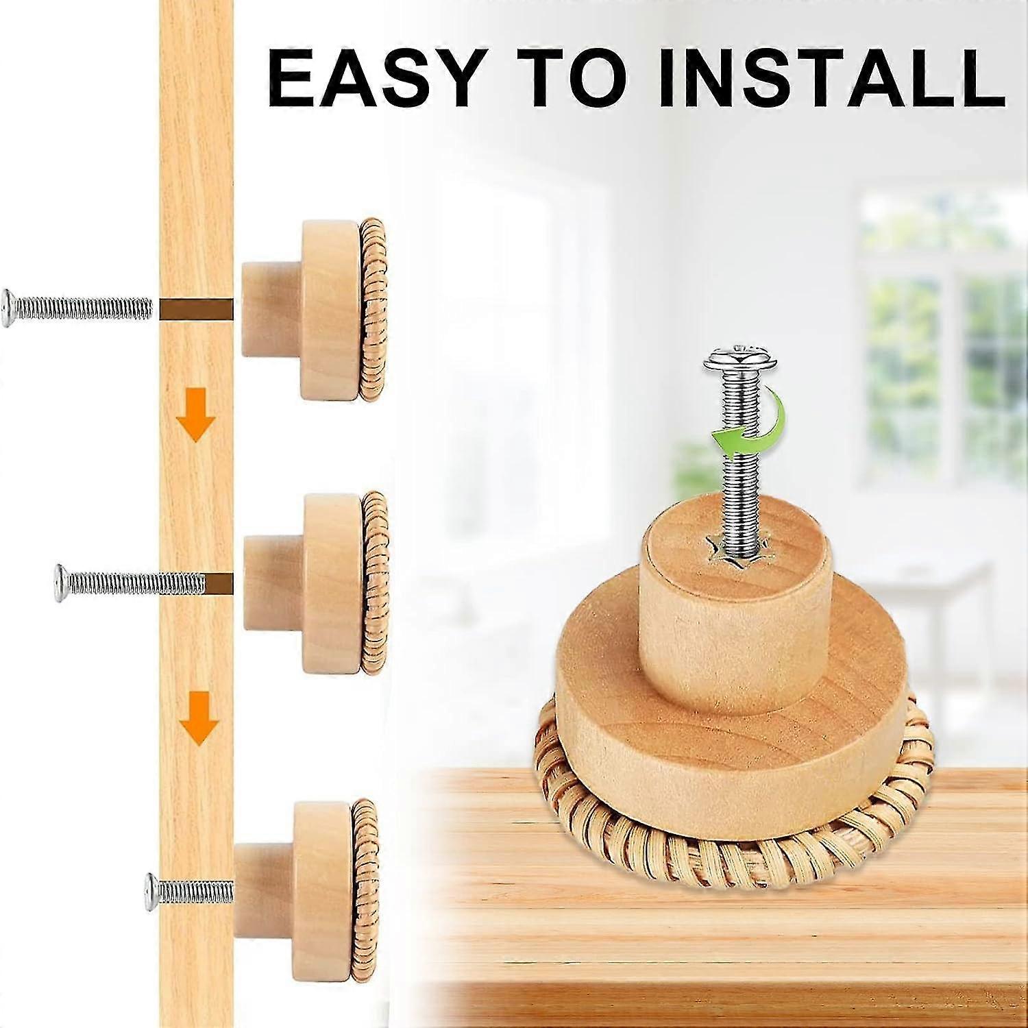 Pack Of 6 Rattan Furniture Knobs Drawer Knobs Bohemian Style Round ...