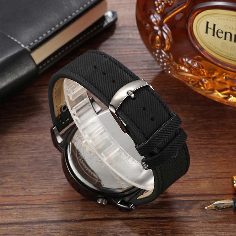 MILER Large Dial Dual Movement Canvas Band Men Watch Black | Fruugo UK