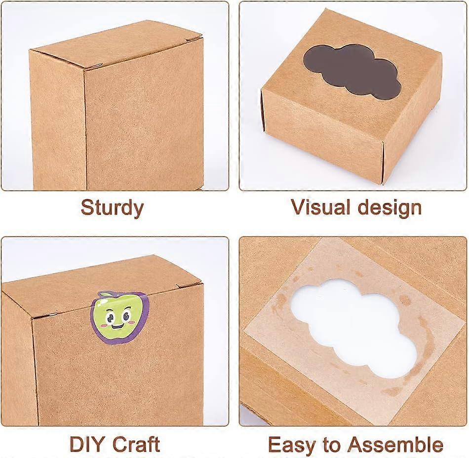 DIY 24 Pcs Kraft Paper Boxes with Window Brown Bakery Box Cloud Pattern ...