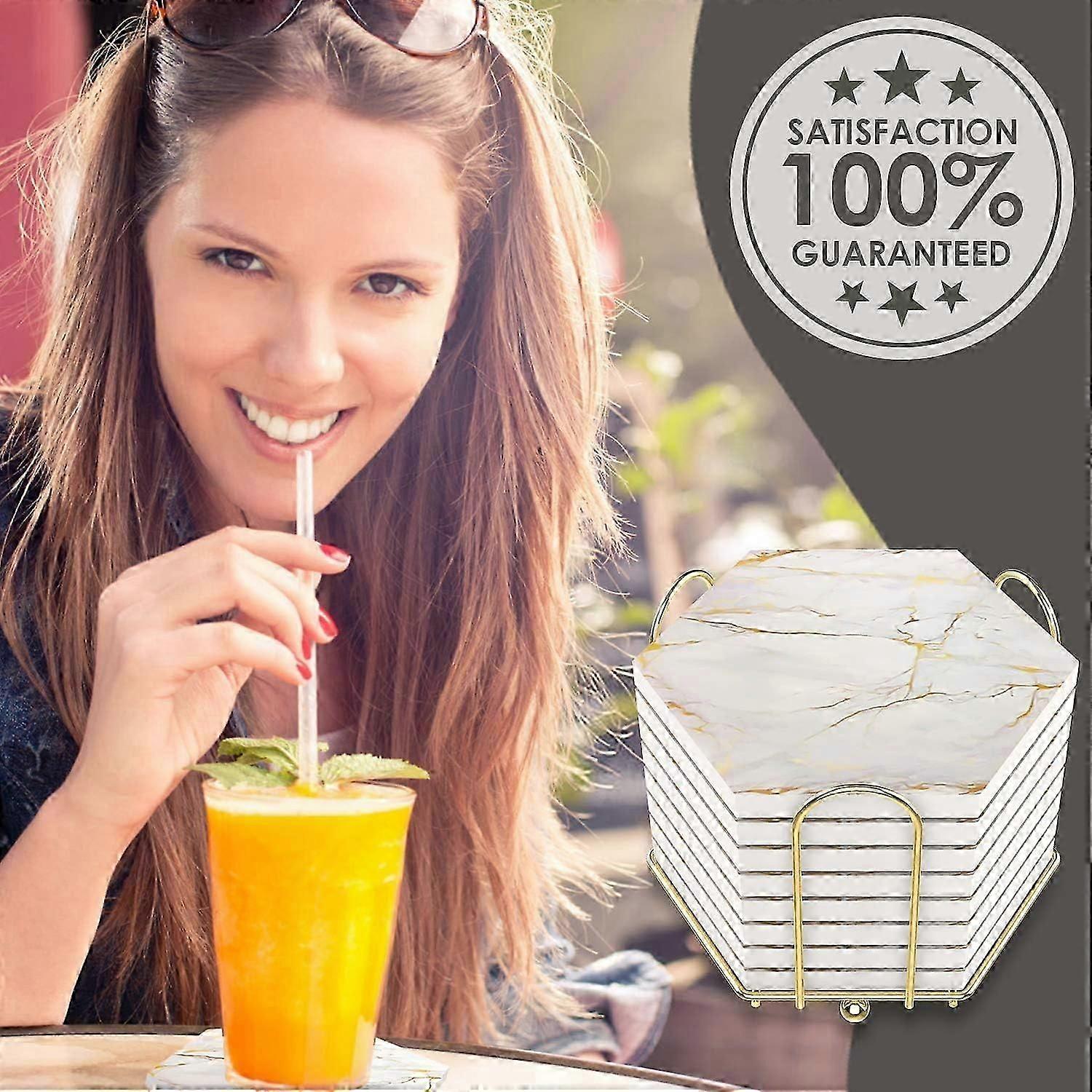 8 marble - design absorbent coasters with holder, super - absorbent for ...