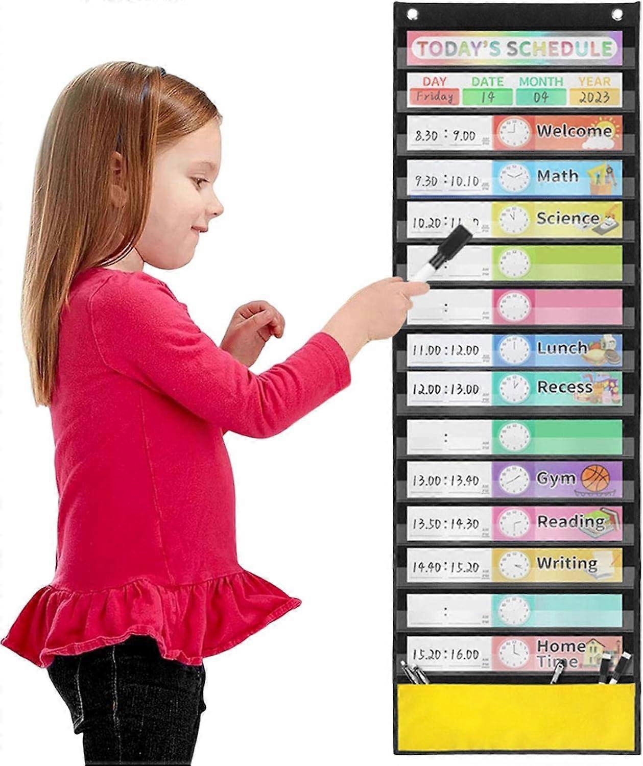 Daily Schedule Pocket Chart, 15+1 Pocket Visual Schedule Chart ...