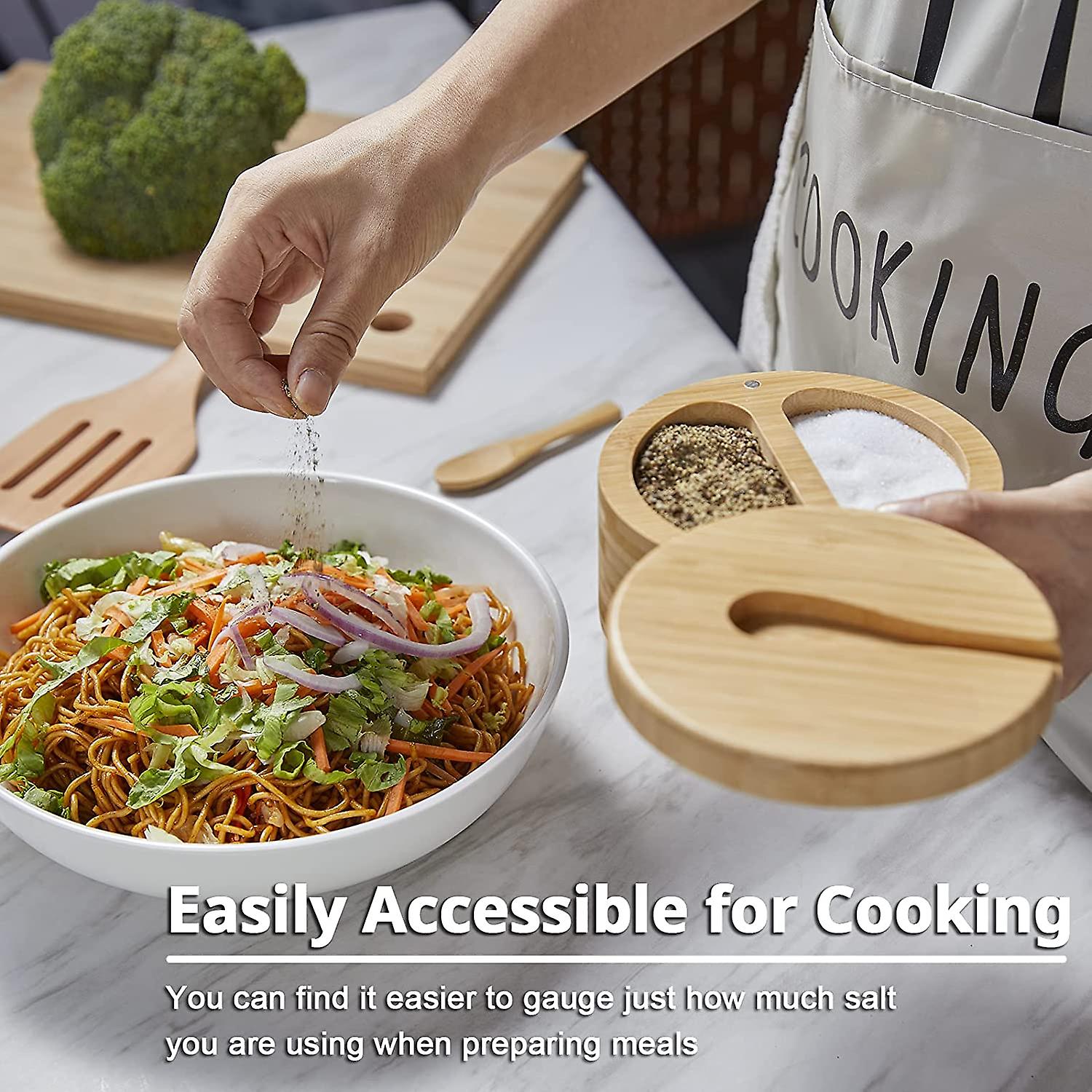 Large salt box with rotating lid - bamboo salt cellar with lid and ...